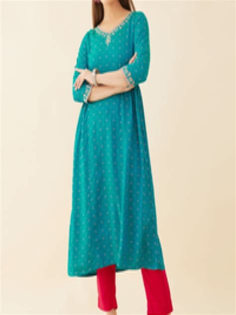 Buy Maybell Geometric Printed Embroidered Thread Work Kurta Kurtas