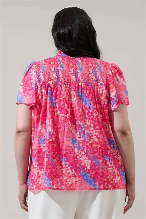Leah Abstract Romy Mock Neck Top Curve Sugarlips