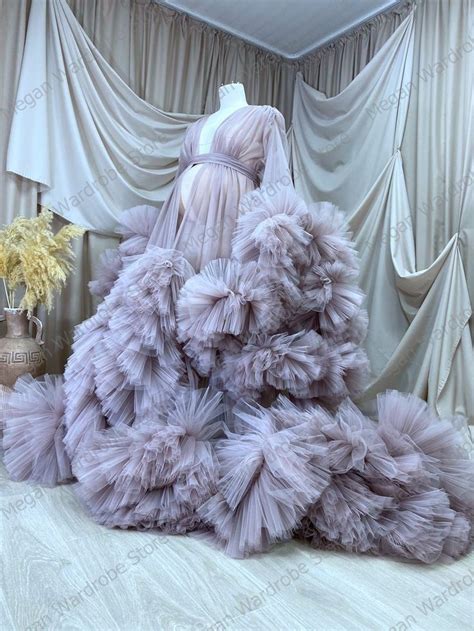 Puffy Ruffled Maternity Tulle Robes Any Color Custom Made Long Sleeves