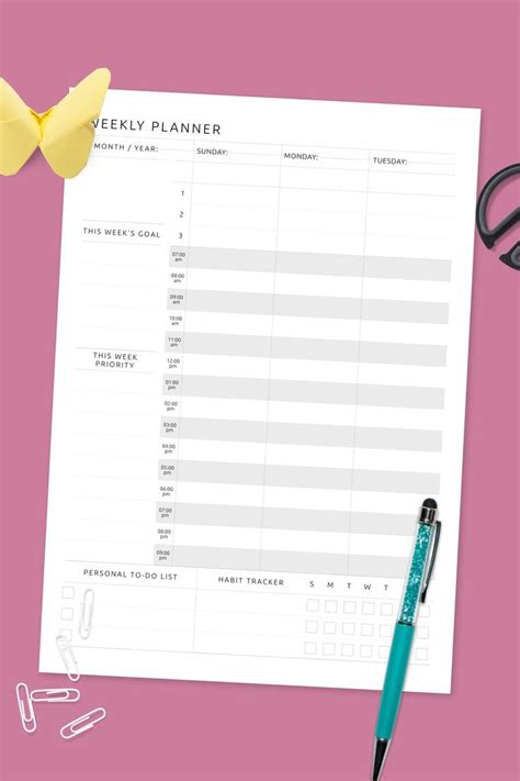 Weekly Journal Template Weekly Schedule Template Planner Pdf Weekly Planner Tem Daily