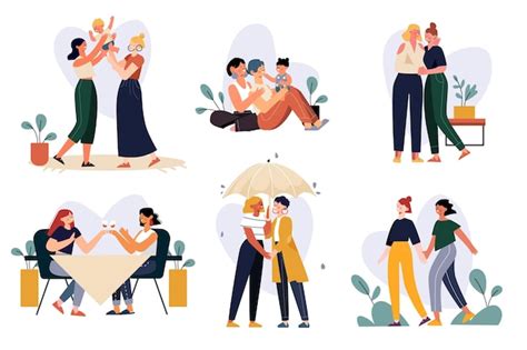 Escenas De Pareja De Lesbianas De Diseño Plano Orgánico Vector Gratis