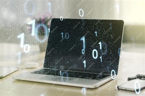 Premium Photo Creative Abstract Binary Code Sketch On Modern Laptop