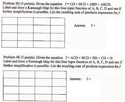 SOLVED Problem 4D Given The Equation F CD BCD ABD ABCD Label