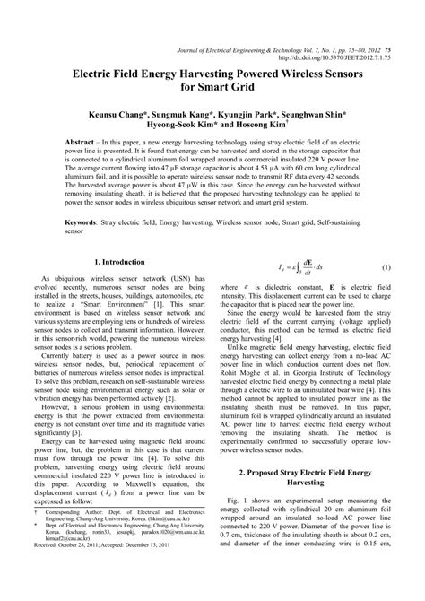 Pdf Electric Field Energy Harvesting Powered Wireless Sensors For Smart Grid