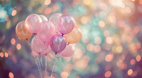 Festive Background With Balloons And Bokeh Lights Space For Text Stock