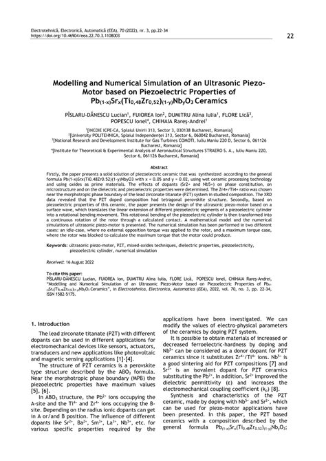 Pdf Modelling And Numerical Simulation Of An Ultrasonic Piezo Motor