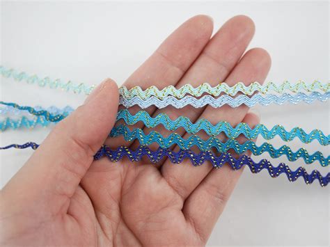 5 Yards Blue Tiny Rick Rack With Gold Metallic Tiny Rick Rack Mini