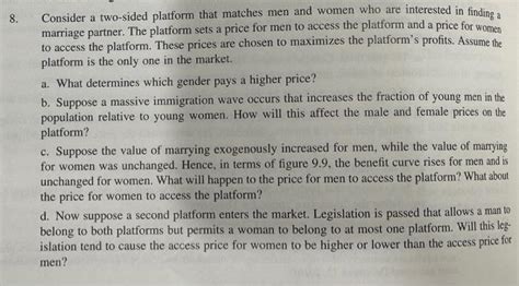 Solved Consider A Two Sided Platform That Matches Men And Chegg Com