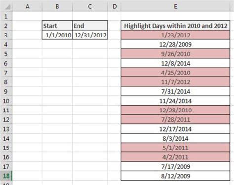 How To Highlight Days Between Two Dates In Excel Dummies