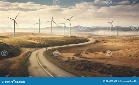 Windmill Generating Green Energy Electric Windmills Ai Generative