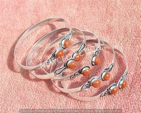 Boho Ethnic Sunstone Cuff Bangle Silver Plated And Brass Women Cuff