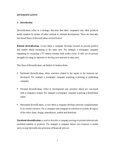 Advantages And Disadvantages Of Diversification Pdf Diversification
