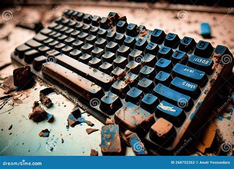 Cracked And Dirty Computer Keyboard Rusted With Gem And Unhealthy Generative AI Stock