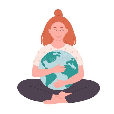 Woman Hugging Earth Globe Earth Day Saving Planet Nature Protect