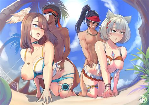 Rule 34 2boys 2girls Beach Bikini Canon Couple Cat Ears Catgirl Core