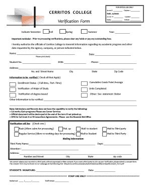Fillable Online Cms Cerritos CERRITOS COLLEGE Verification Form Cms