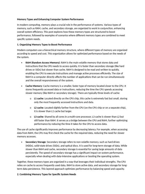 Memory Types And Enhancing Computer System Performance Pdf Computer