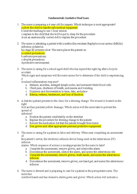 Fundamentals Exam 1 Practice Questions Fundamentals Cumlative Final