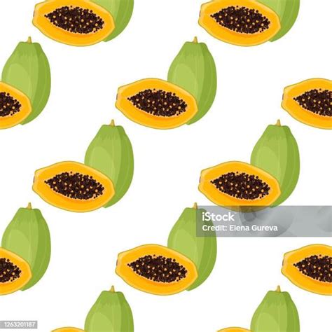 밝은 열대 과일 파파야 씨앗 배경과 단면의 전체 와 절반 여름 원활한 패턴 건강한 생활방식에 대한 스톡 벡터 아트 및 기타 이미지 건강한 생활방식 건강한 식생활 계절