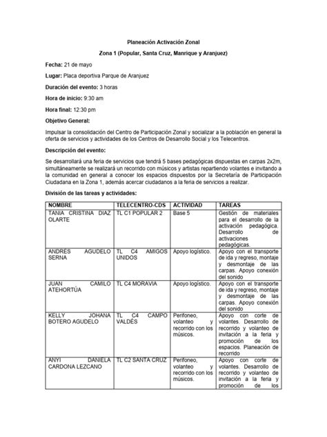 Planeación Activación Zonal Pdf