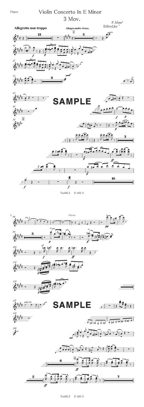 【楽譜】ヴァイオリン協奏曲 作品64 ホ短調 第3楽章（flutes） メンデルスゾーン（パート譜）提供teamsz 楽譜＠elise
