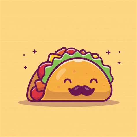 Taco Mustache Mascot Cartoon Illustration Taco With A Mustache Cute