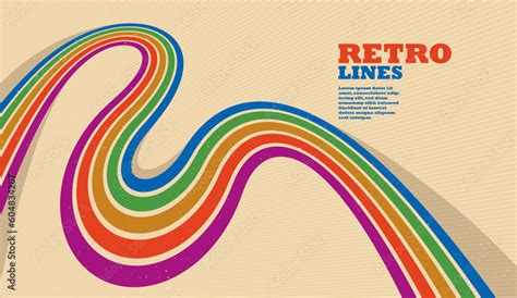 Retro Style Abstract Background With Curve Lines In All Colors Of Rainbow 3d Dimensional