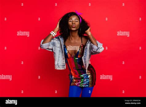 Photo Of Adorable Flirty Curly Dark Skin Woman Dressed Pinup Clothes