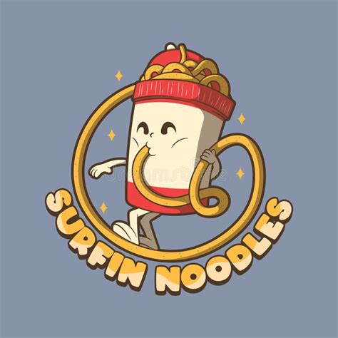 Cup Noodles Character Surfing A Noodle Vector Illustration Stock