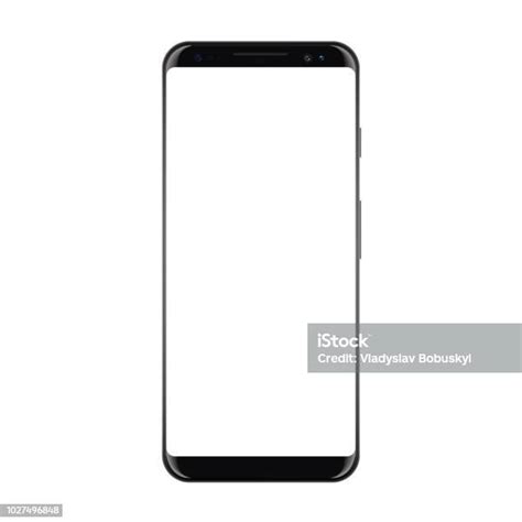 새로운 높은 상세한 현실적인 스마트폰 고립 된 백색 배경에 전면 보기를 표시 합니다 Frameless 장치 비슷한 갤럭시 S
