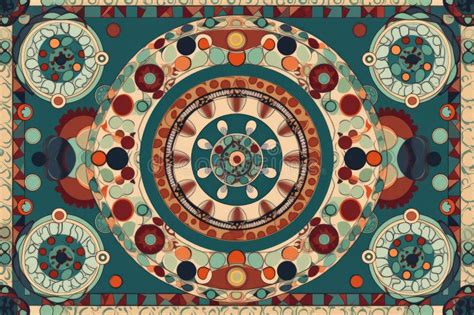 A Symmetrical Design With Repeating Patterns Of Circles Triangles And Squares Stock