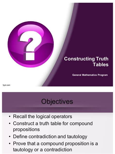 Constructing Truth Tables General Mathematics Program Pdf