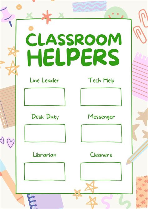Cute Hand Drawn Classroom Jobs Helpers Poster