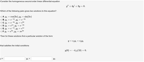 Solved Consider The Homogeneous Second Order Linear