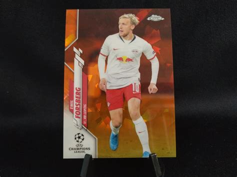 1 10【老斑马拍卖】wszh 355 Topps 2019 20 元年 欧冠 Chrome 蓝宝石 莱比锡红牛 橙碎冰折 50编 埃米尔 福