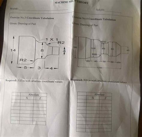 Exercise No3 Coordinate Tabulation Given Drawing Of Part Required Fil