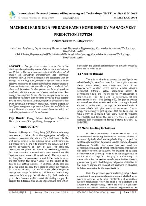 Pdf Irjet Machine Learning Approach Based Home Energy Management