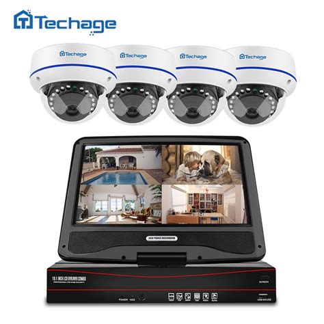 Techage CH P POE CCTV System LCD NVR Kit MP Indoor Outdoor Dome Vandalproof IP