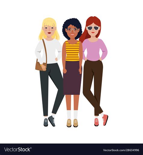 Group Beautiful Women Standing Avatar Character Vector Image
