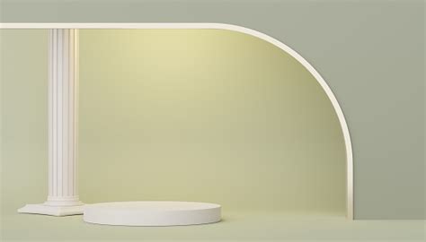 모형 및 제품 프레젠테이션을 위한 최소 디스플레이 연단 디자인의 3d 렌더링 파스텔 컬러 장면이 있는 받침대 무대 모형 및 웹 배너를 위한 트렌디한 디자인 0명에 대한 스톡
