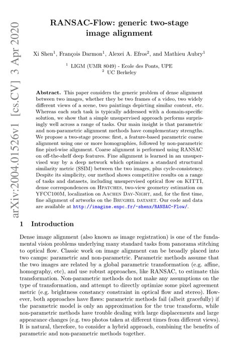 Pdf Ransac Flow Generic Two Stage Image Alignment