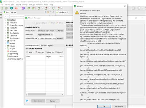 Exception When Recording Mobile Unable To Create A New Remote Session Cannot Verify The