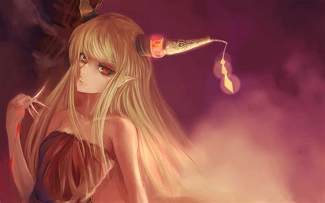 Games Girls Touhou Suika Horns Hd Oni Long X Red Blondes Art