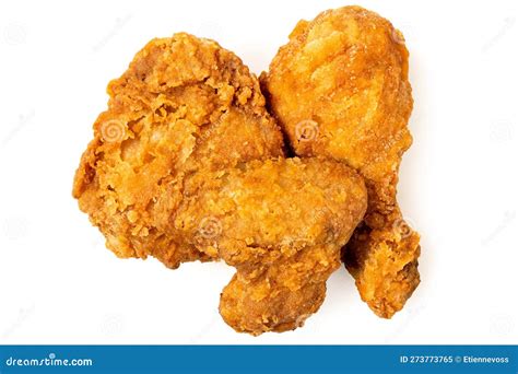 Crispy Fried Chicken Pieces Drumstick Wing And Thigh Isolated On White From Above Stock Image