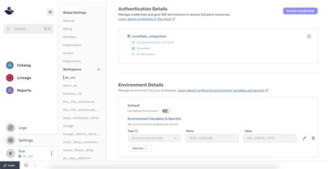 adding workspace credentials sdf