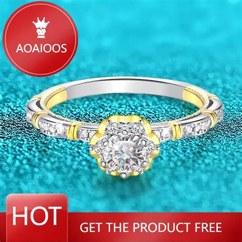 S925 فضة خواتم الخطبة للنساء ، 18k مطلي ، مويسانيتي ، زهرة ، الإناث