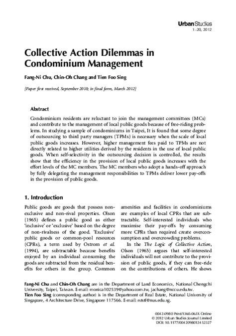 Pdf Collective Action Dilemmas In Condominium Management