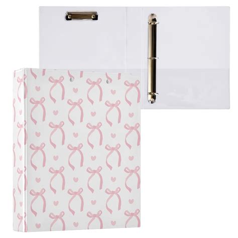Aslsiy Cute Coquette Pink Bow 3 Ring Binder 1 5 Inch White Round Clipboard Binder