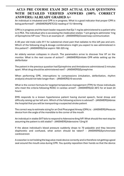 Acls Pre Course Exam 2025 Actual Exam Questions With Detailed Verified Answers 100 Correct