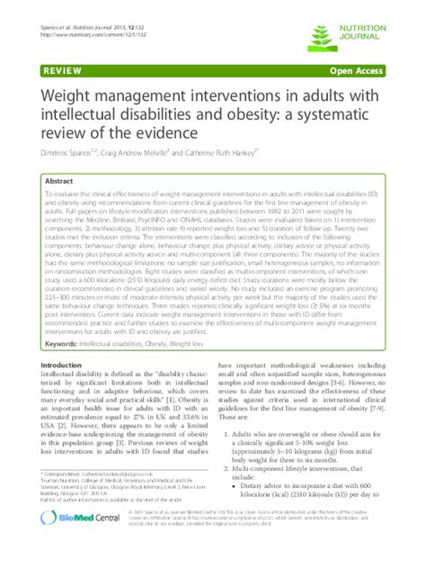Pdf Weight Management Interventions In Adults With Intellectual Disabilities And Obesity A